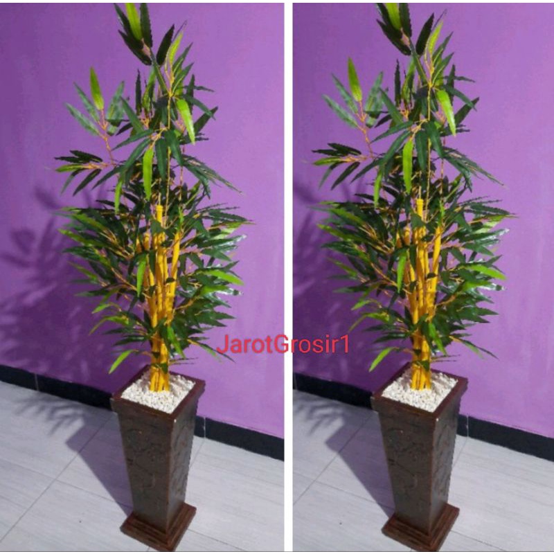 Jual BUNGA PLASTIK BAMBU DENGAN POT JUMBO TINGGI 130CM . BAMBU KUNING ...