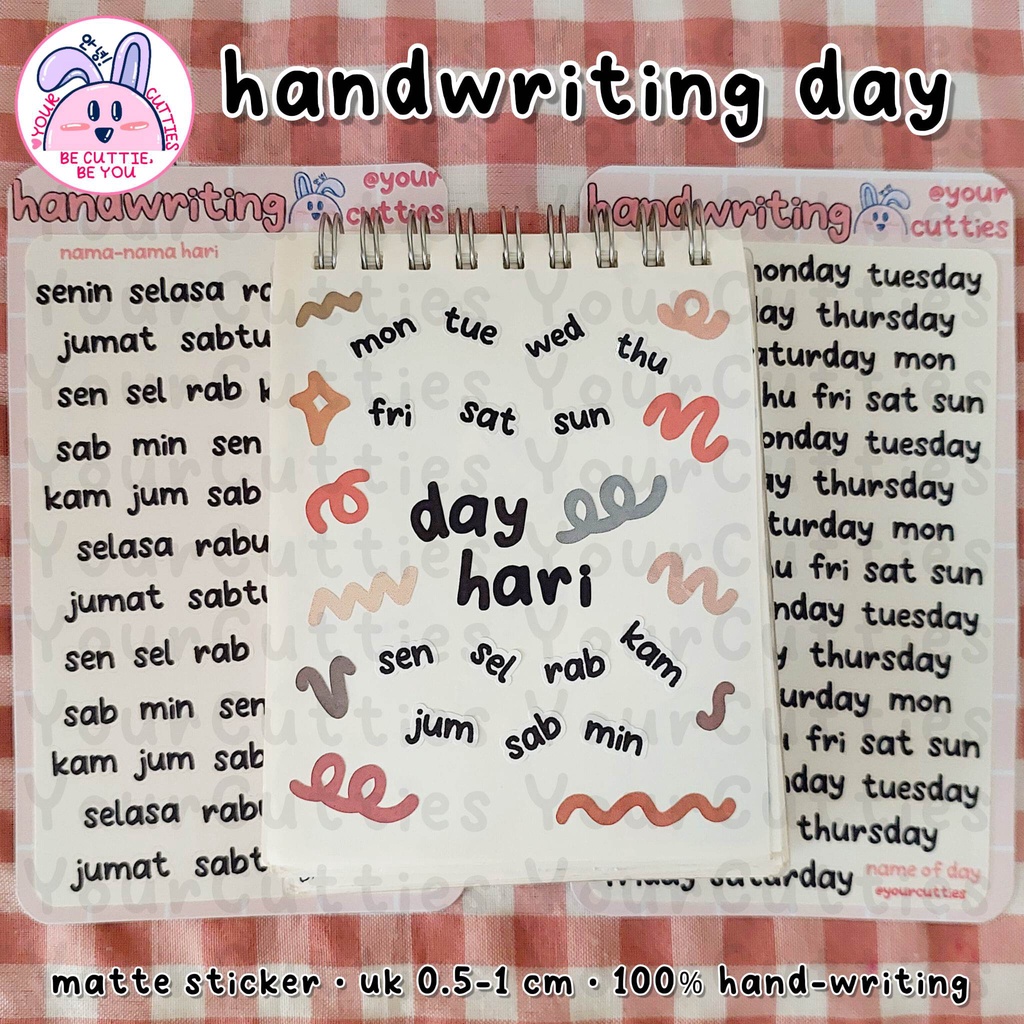 Jual [SHEET] STICKER STIKER DAY NAMA HARI TULISAN SENDIRI HANDWRITING ...