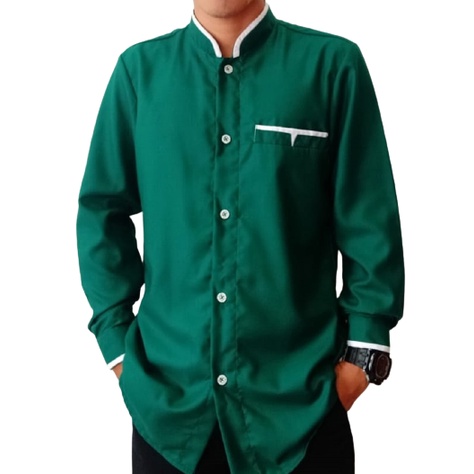 Jual Baju Koko Kemko Hijau Tua Lis SKT Kemeja Koko Pria Lengan Panjang ...