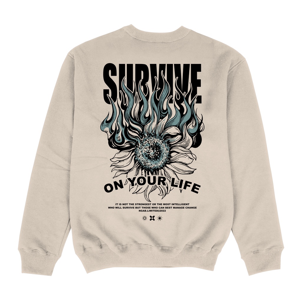 Jual Ngab Crewneck Survive Cream CRW003 Unisex Pria Wanita Fleece Tebal ...