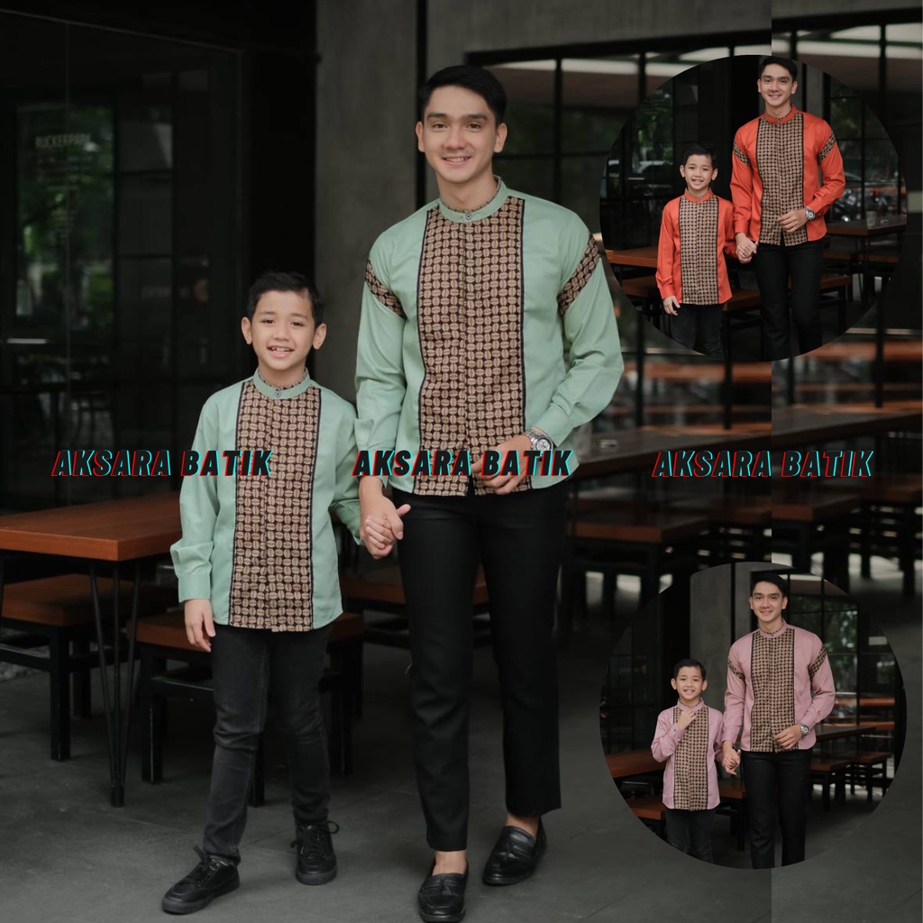 Jual BAJU KOKO COUPLE AYAH DAN ANAK LENGAN PANJANG KOMBINASI WARNA SAGE UKURAN M L XL XXL ...