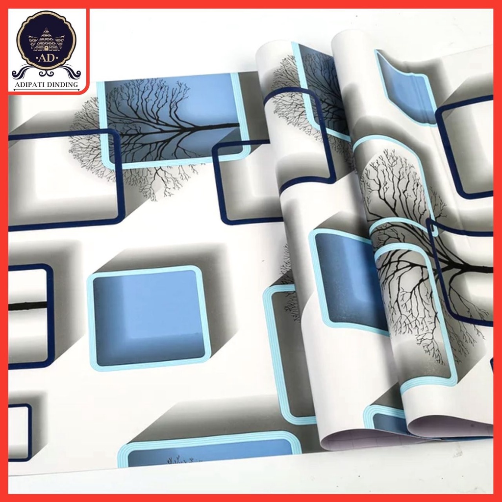 Jual Wallpaper Stiker Dinding Kotak 3D Biru Motif Size 45 Cm X 10 Meter ...