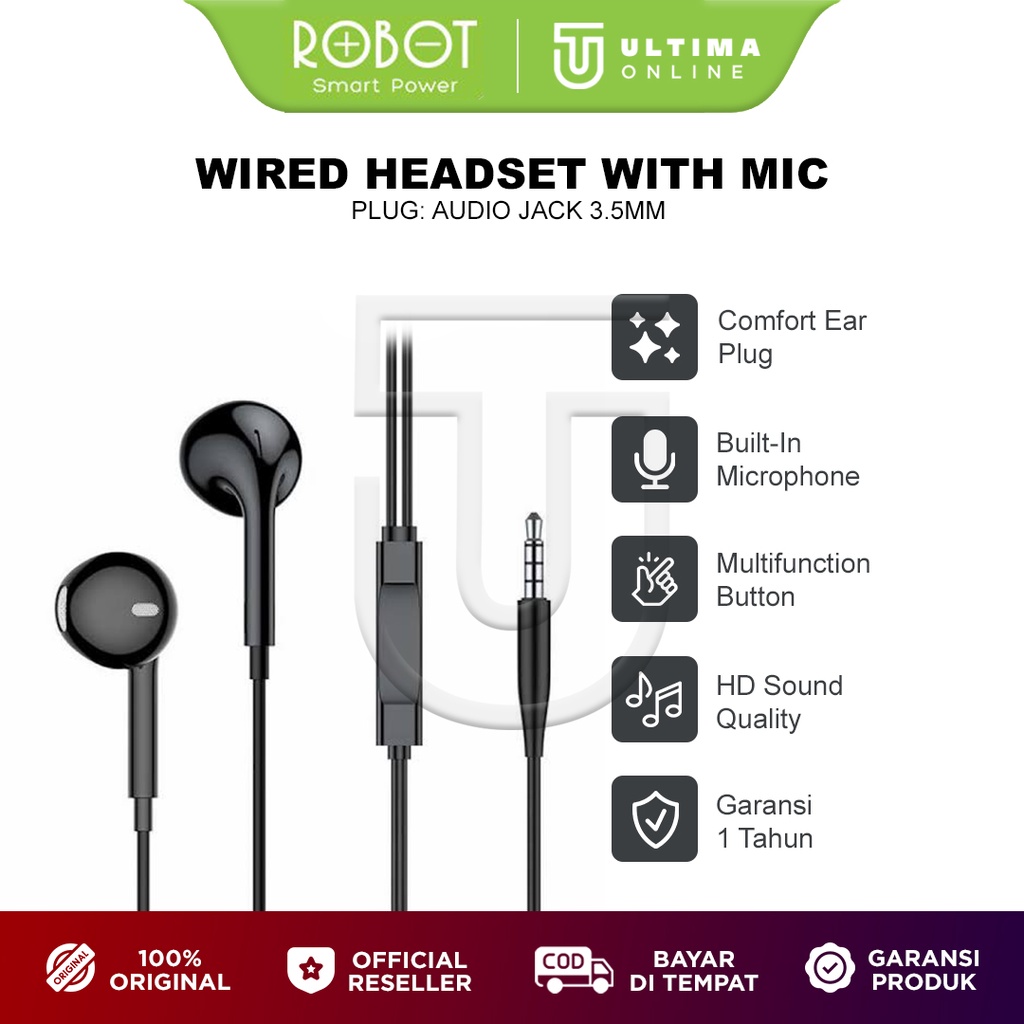 Jual ROBOT RE10 Headset Earphone Handsfree Comfortable Clear Stereo ...
