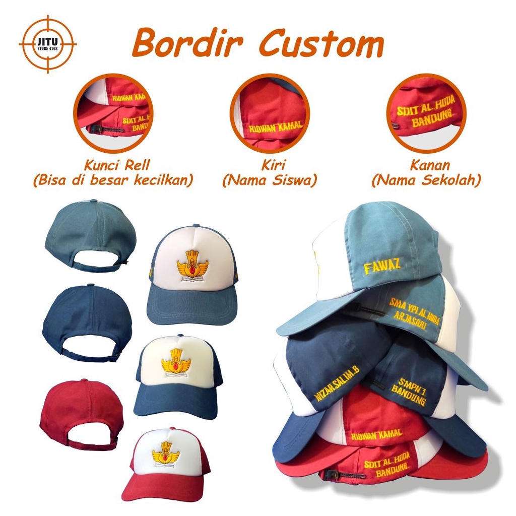 Jual TOPI SEKOLAH SD SMP SMA KUALITAS PREMIUM CUSTOM BORDIR NAMA ...