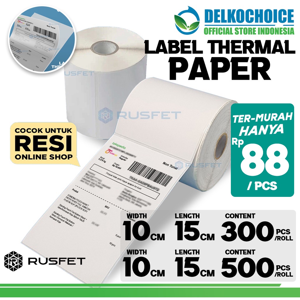 Jual Sticker Thermal Paper Label Kertas Printer Resi Stiker Barcode POS RUSFET TERMURAH | Shopee ...