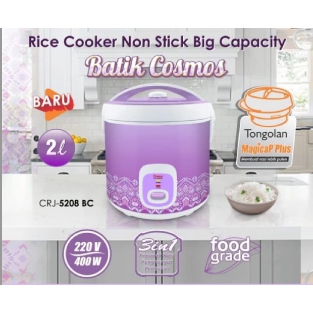 Jual COSMOS MAGIC COM CRJ 5208 BC 2 LITER RICE COOKER 3 IN 1 ANTI ...