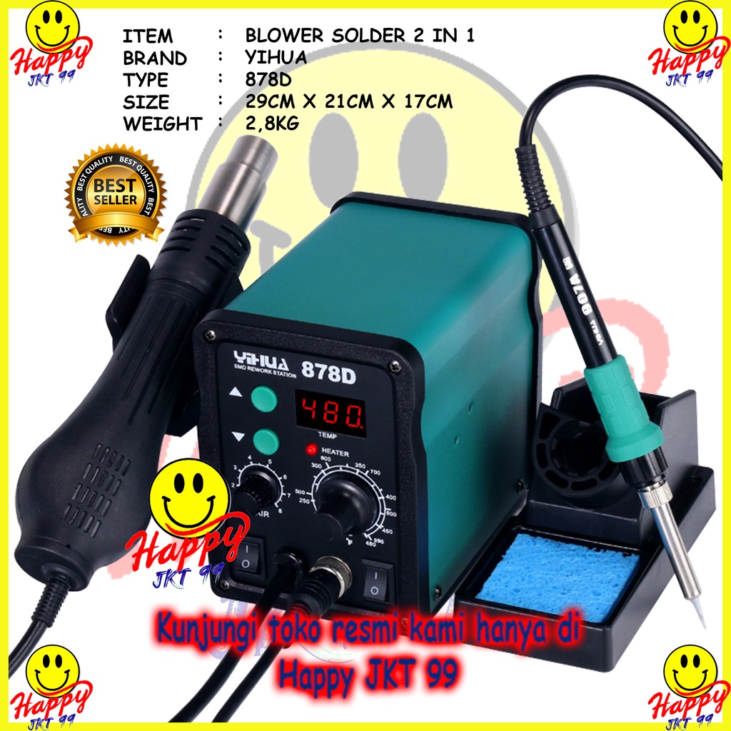 Jual [ HAPPY JKT 99 ] YIHUA 878D 2 IN 1 BLOWER UAP + SOLDER STATION ...