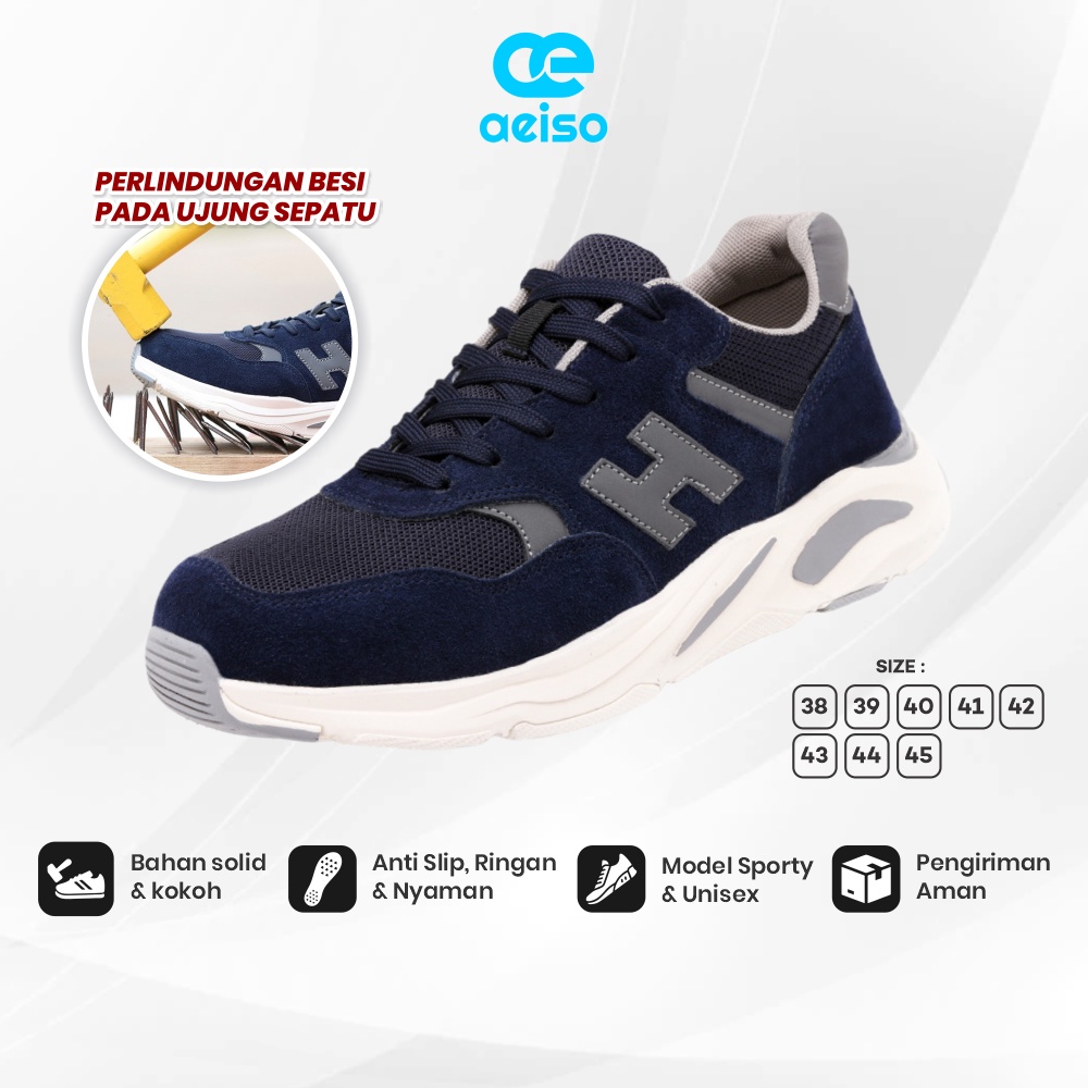 Jual Sepatu Safety aeiso v7 casual biru navy Sneakers Safety boot Sport ...
