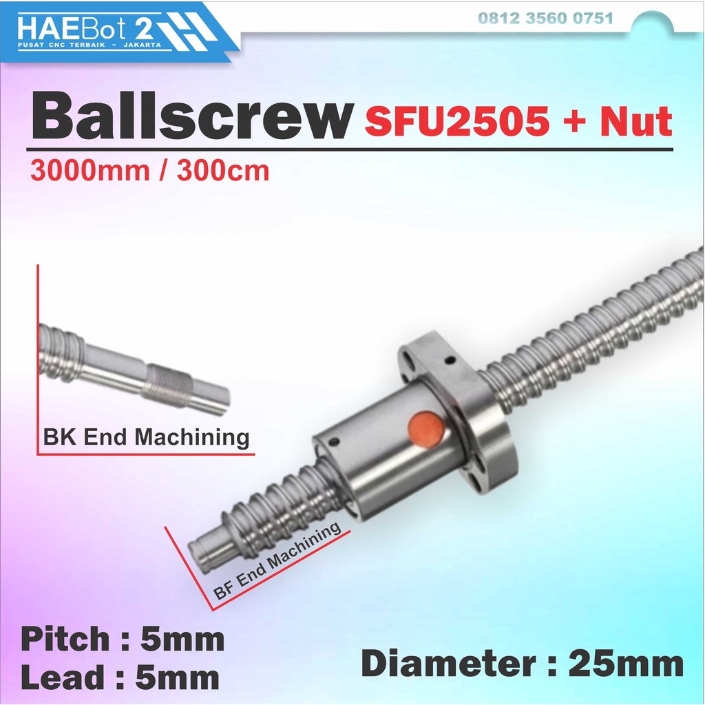 Jual [HAEBOT 2] Ballscrew Ball screw SFU2505 SFU 2505 3000mm 300cm CNC End Machined + Nut Router ...