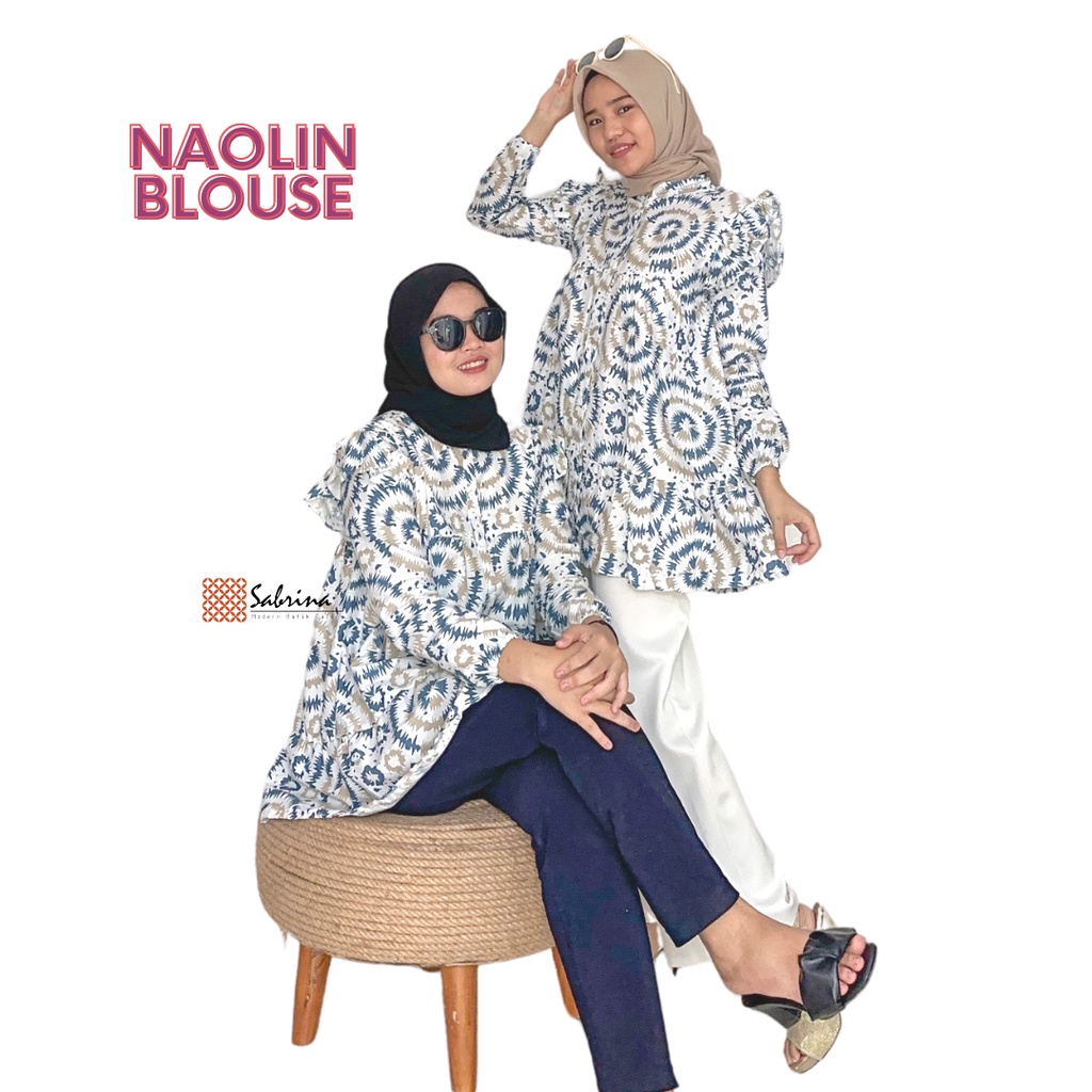 Jual BLOUSE BATIK NAOLIN Atasan Batik Kerja Kantor Wanita Katun Pastel Ruffle Rampel Modis ...