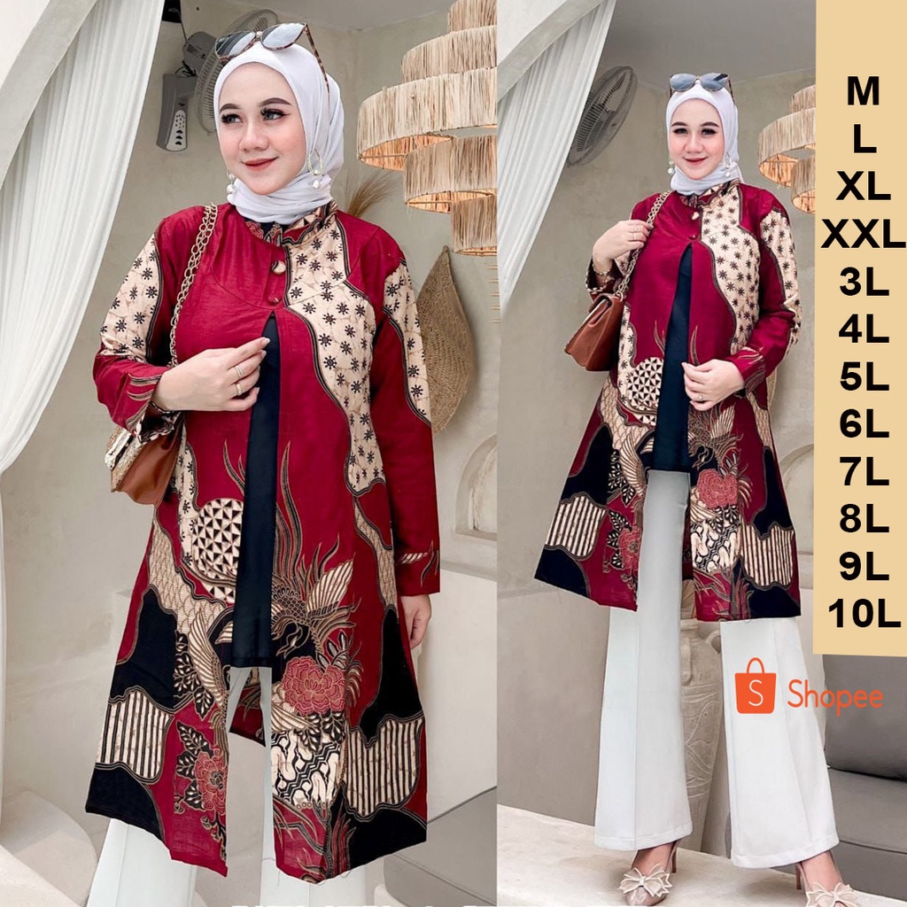 Jual Pakaian Couple Tunik Big Size - Ukuran M L XL XXL 3L 4L 5L 10L - Atasan Tunik Batik Jumbo ...