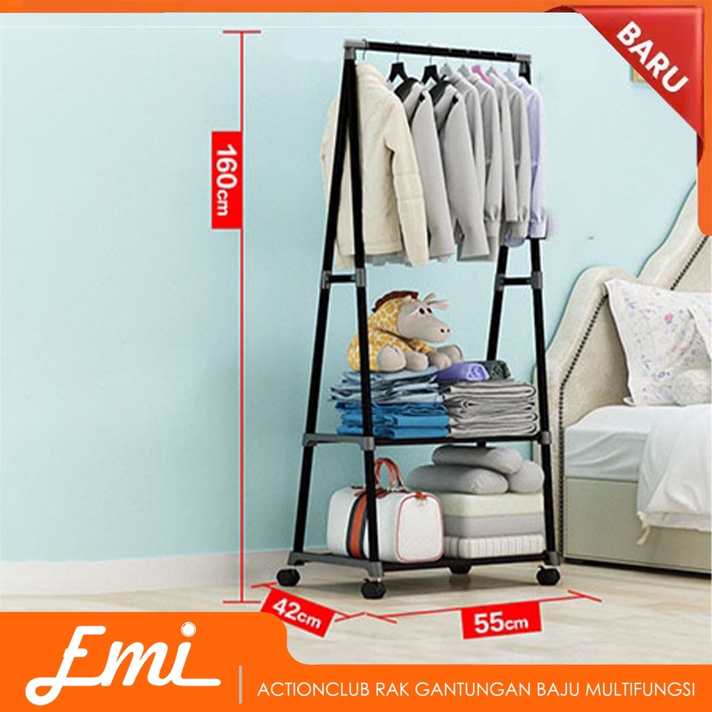 Jual Rak Gantungan Baju Storage Multifungsi Triangle Rod Wheel ...