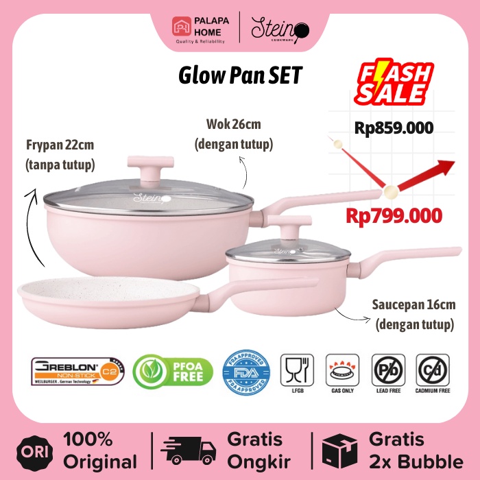 Jual Panci SET Steincookware Glow Pan Paket 3 in 1 Frypan Saucepan Wokpan Stein Stain Cookware ...