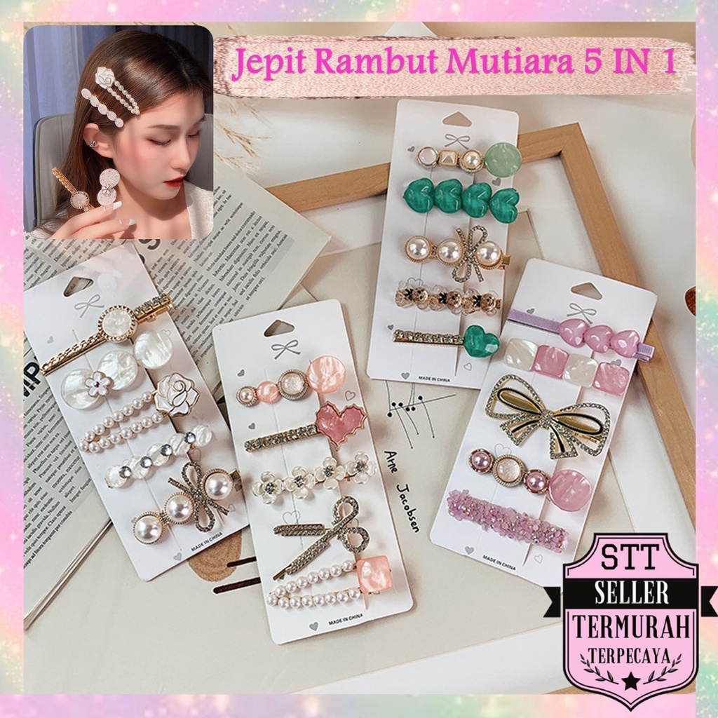 Jual STT Jepit Rambut Mutiara 5 IN 1 Jepitan Rambut Fashion Wanita ...