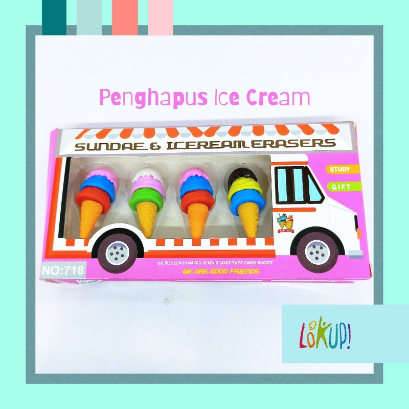 Jual Penghapus Pensil Karakter Ice Cream Dinosaurus Emoji Buah / Eraser ...