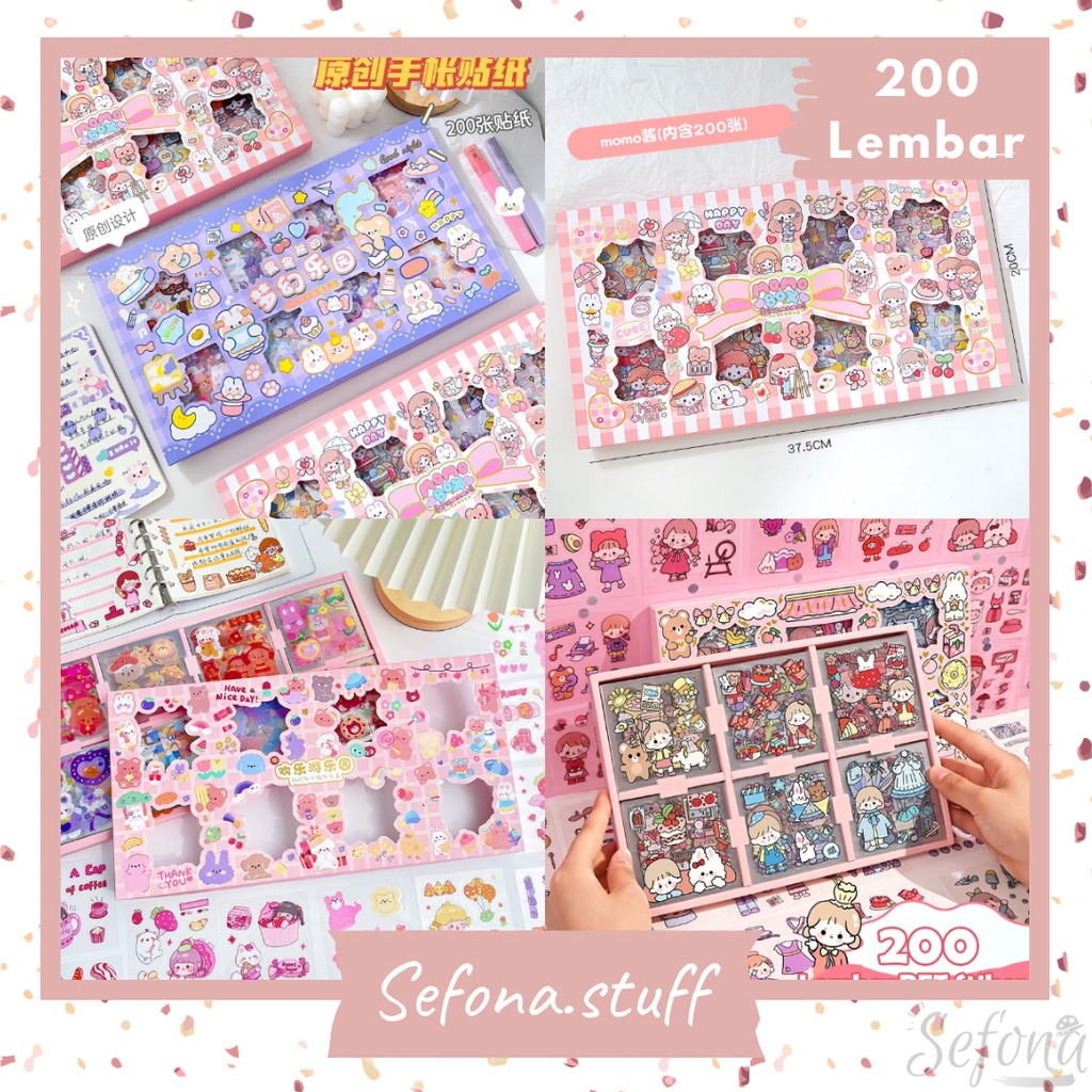 Jual 200 Lembar Stiker Box Motif Kartun Momo Beruang Anti Air Sticker ...