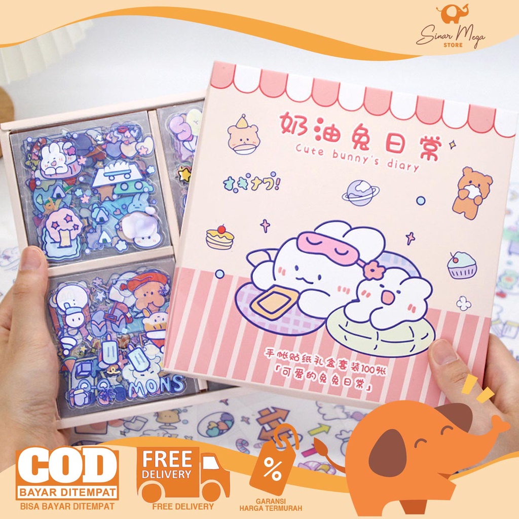 Jual 100 Lembar Sticker Set Motif Karakter Cute Bunnys Diary Deco ...