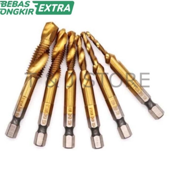 Jual Dijual 6Pcs Mata Bor Pembuat Ulir Drat Mur Baut Tap Drill Set Hex ...