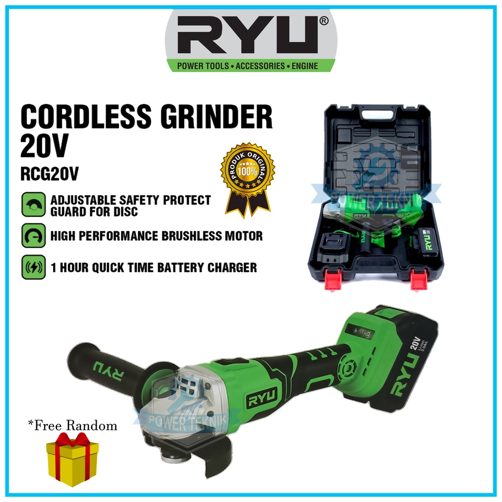 Jual Mesin Gerinda Tangan Baterai 20 Volt RYU RCG 20V Cordless Grinder ...