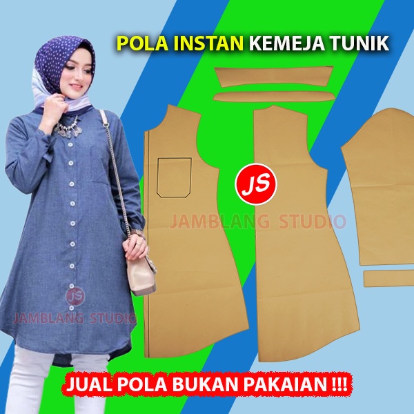 Jual Pola Instan Tunik Kerah Kemeja Sederhana All Size [9 Size XXS-4XL] Pola Semua Ukuran ...