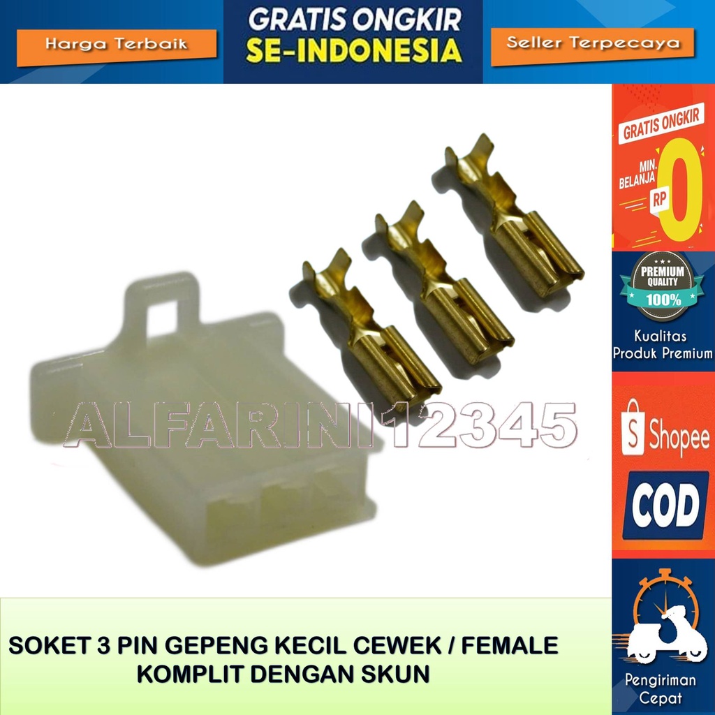 Jual Soket Kabel Gepeng 3 Pin kecil Cewek Female Original Komplit ...