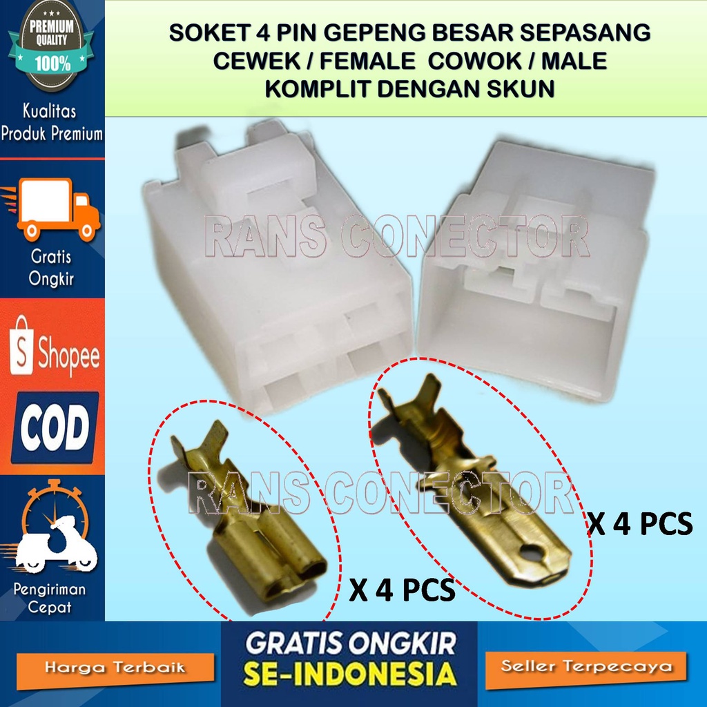 Jual SOKET SOCKET KONEKTOR CONNECTOR KABEL 4 PIN BESAR MALE FEMALE ...