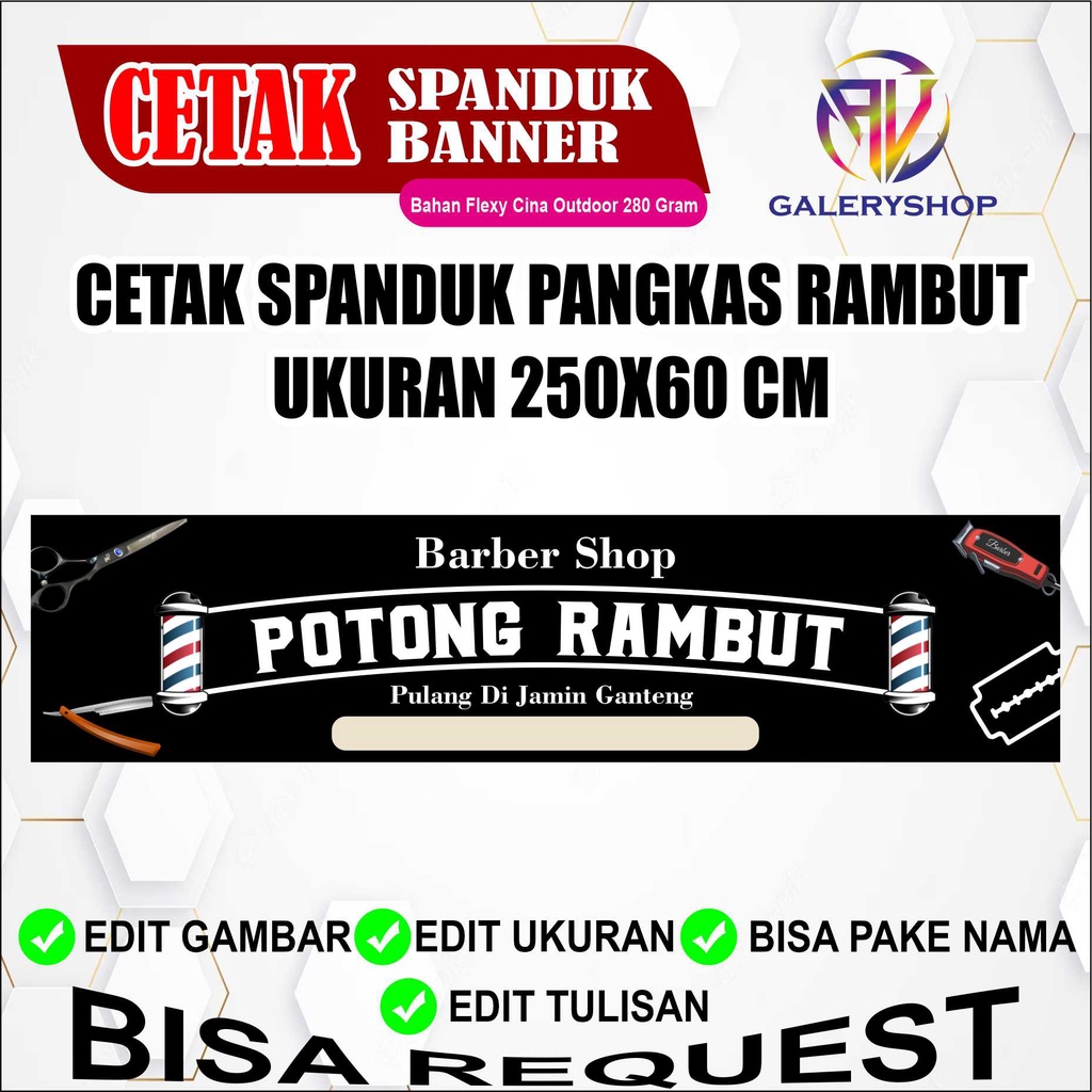 Jual cetak spanduk banner pangkas rambut ganteung dll. | Shopee Indonesia