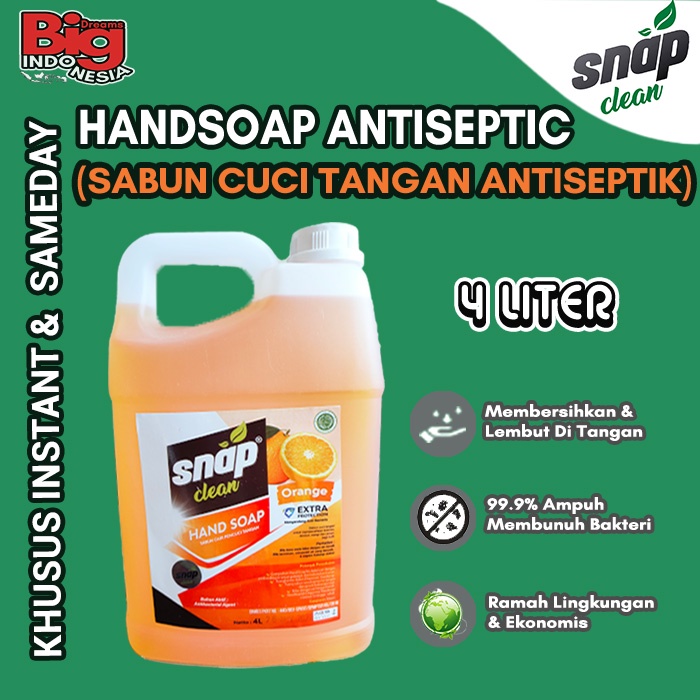 Jual Sabun Cuci Tangan Antiseptik Hand Soap Snap Clean 4 Liter Instant ...