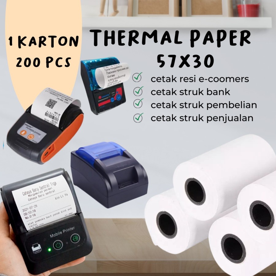 Jual Kertas Struk Kasir Paper Roll Thermal 57x30mm 200 pcs (1karton ...