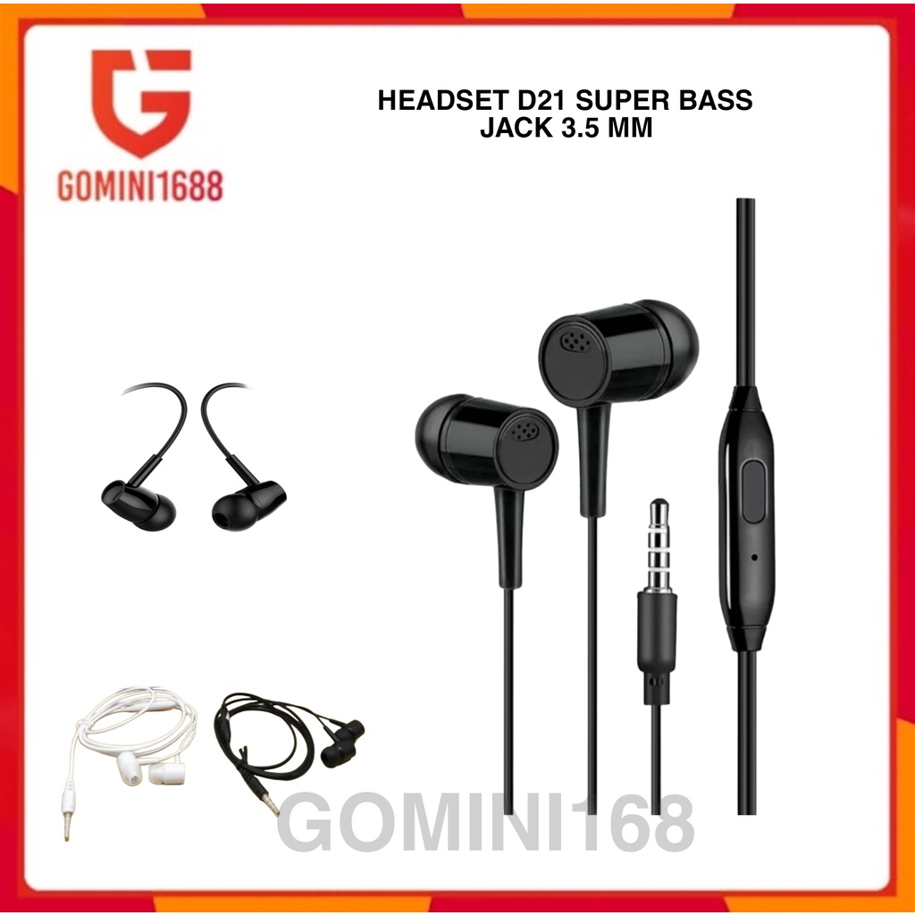 Jual Headset D21 Wired Earphone With Box Handsfree Jack 3.5 MM HF Extra Bass | Shopee Indonesia