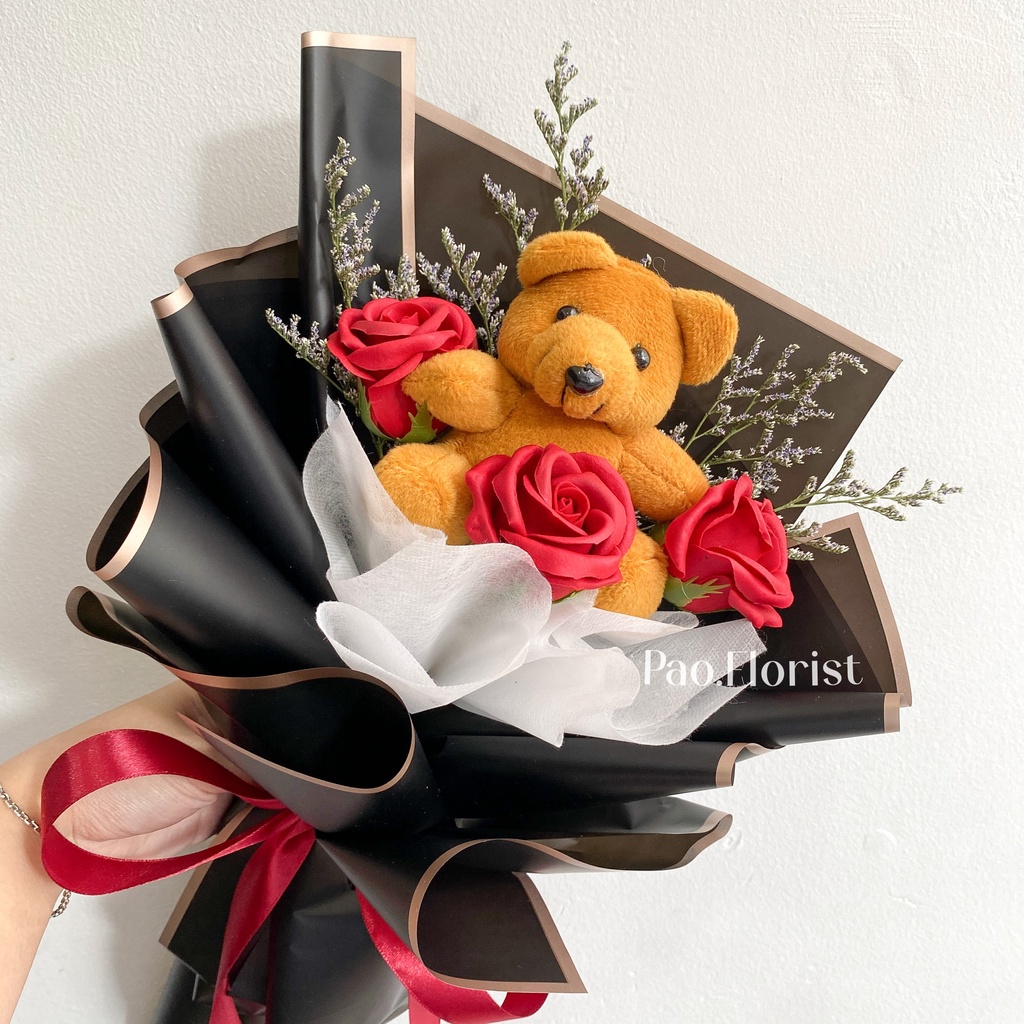 Jual PAO FLORIS Teddy + 3Pcs Soap Rose PAO FLORIST / Bunga Sabun ...