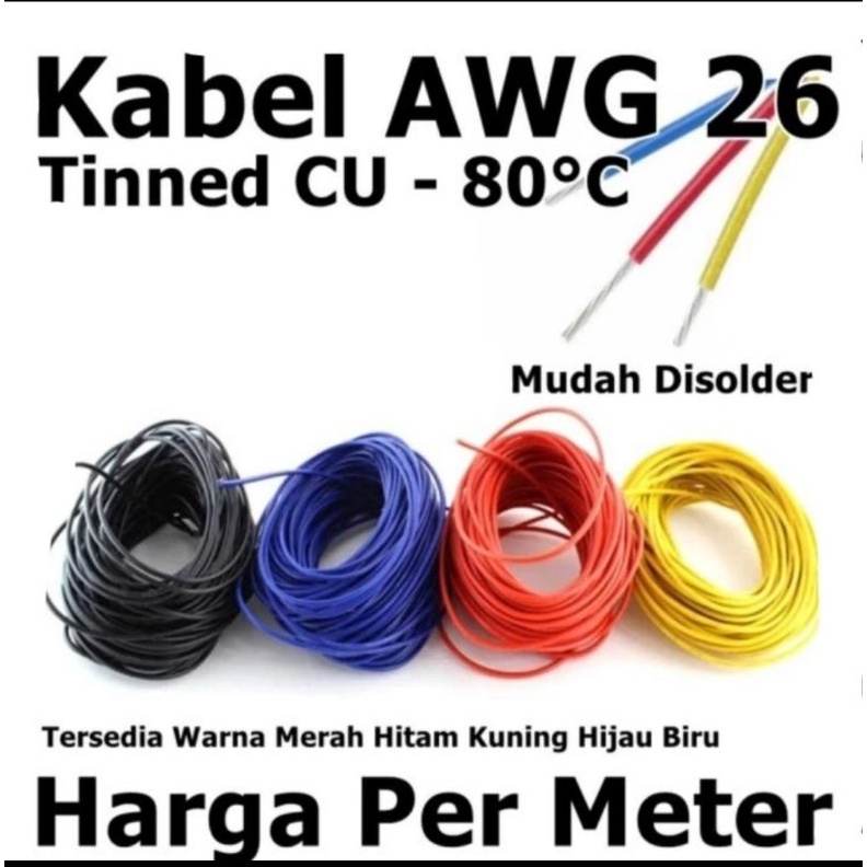 Jual kabel awg awg26 high quality tinned cu per meter | Shopee Indonesia