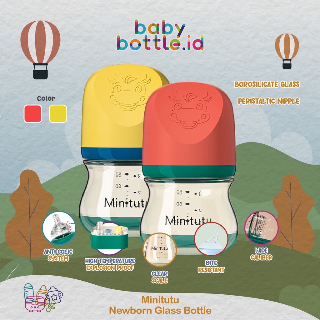Jual MINITUTU BOTOL SUSU BAYI KACA GLASS NEWBORN BOROSILICATE | Baru Lahir Anti Kolik 80 ml BPA ...