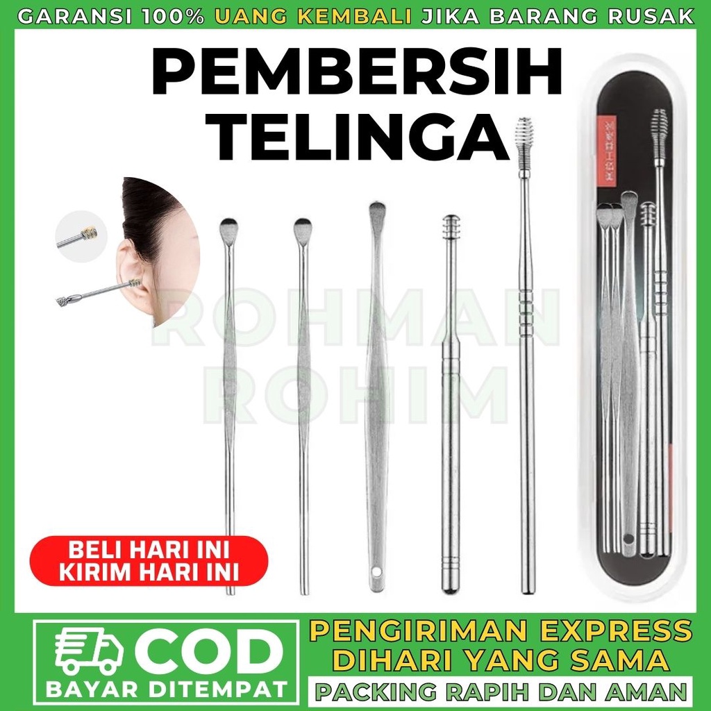 Jual Alat Pembersih Telinga Set 5in1 Bahan Stainless Ear Wax Picker ...