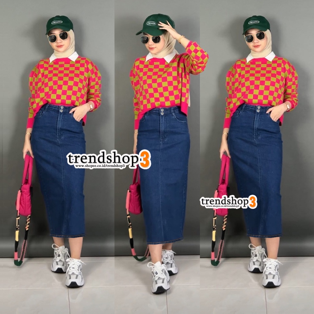 Jual Rok Jeans Premium | Rok Jeans High waist | Rok Span Panjang 7/9 ...