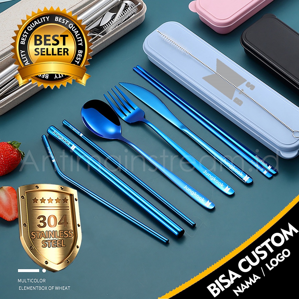 Jual [BISA CUSTOM] 9 in 1 Set Alat Makan Korea Tebal Stainless Steel ...