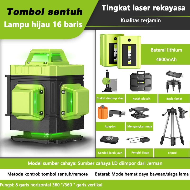 Jual Laser Level 16 Lines Line Set 4D Tingkat Laser Tingkat Mesin Self ...