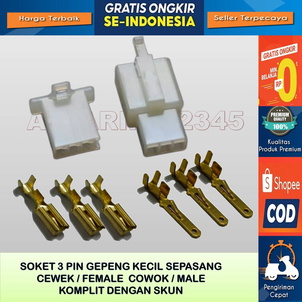 Jual SOKET 3 PIN SOKET KONEKTOR SOCKET CONNECTOR MOTOR MOBIL - Soket ...