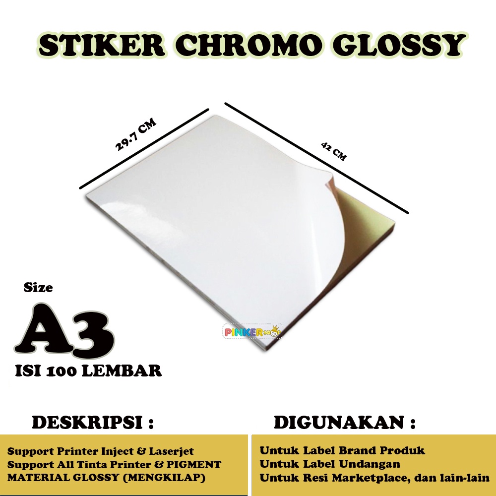 Jual Kertas Sticker A3 Glossy isi 100 lembar / Kertas Sticker Chromo A3 ...