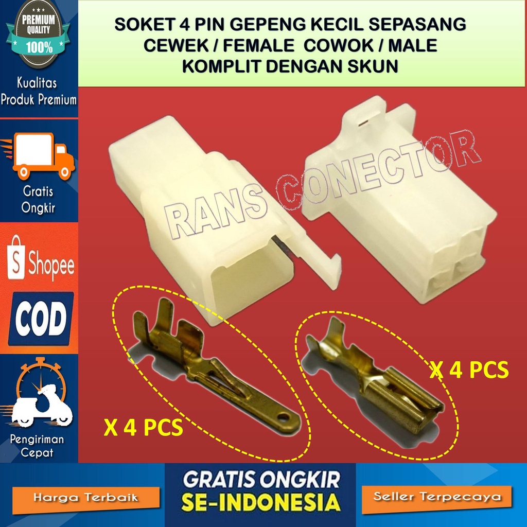 Jual SOKET SOCKET KONEKTOR KABEL 4 PIN KECIL MOTOR MOBIL MALE FEMALE ...