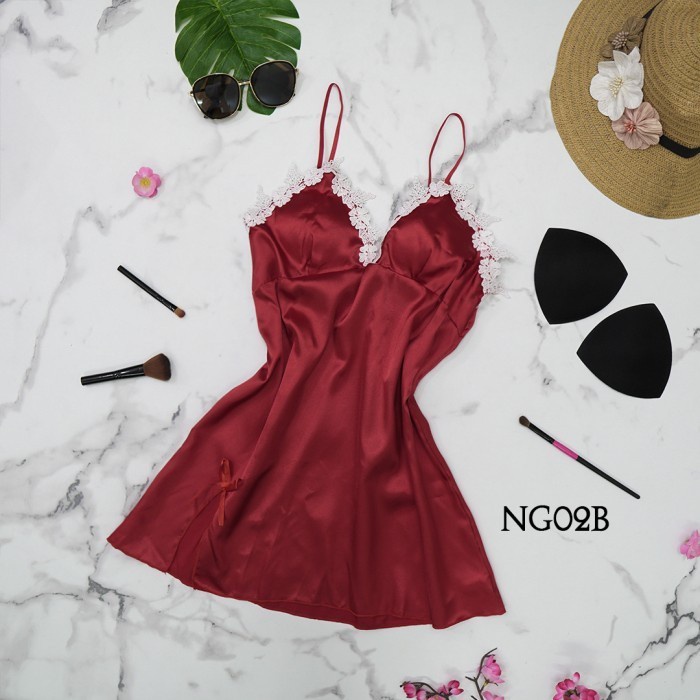 Jual SLEEP DRESS DASTER TIDUR SEXY LINGERIE NIGHT GOWN SATIN MERAH ...