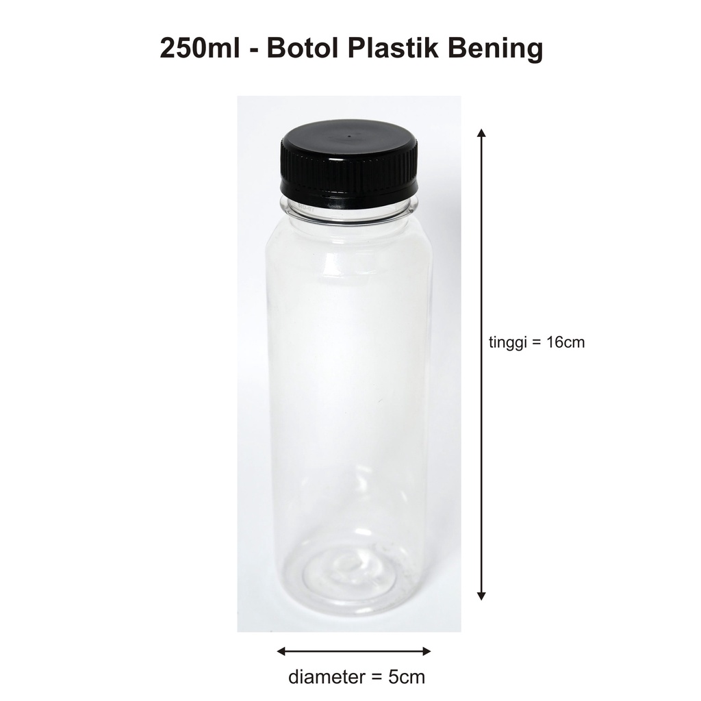 Jual Botol Plastik Bening 250ml Tutup Plastik Hitam - Botol kemasan - botol plastik kemasan ...