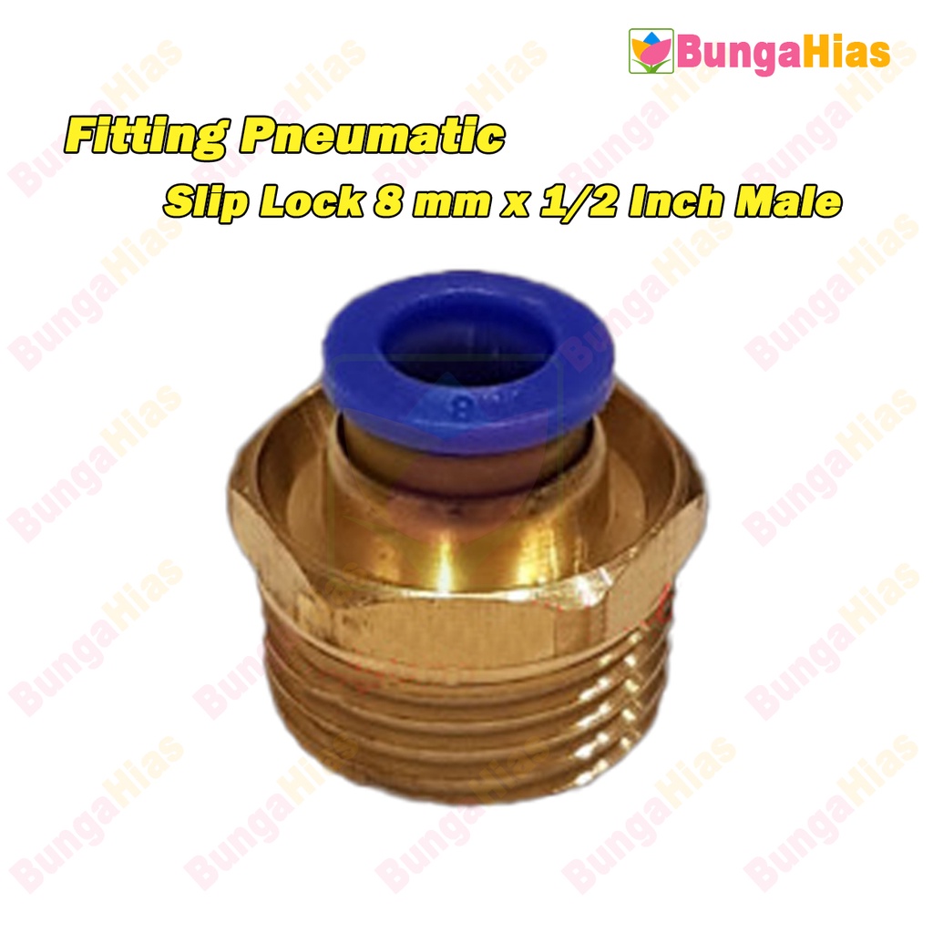 Jual Fitting Pneumatic 8 mm x 1/2 Inch Drat Male Luar Slip Lock Lurus Selang Kompresor Angin PU ...