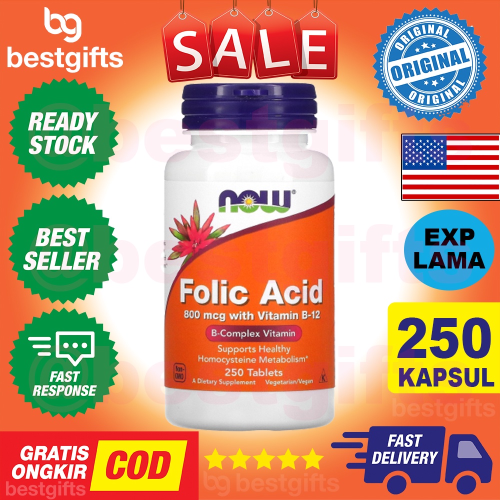 Jual NOW FOLIC ACID 800 MCG WITH VITAMIN B-12 MEMBANTU BERKONTRIBUSI ...