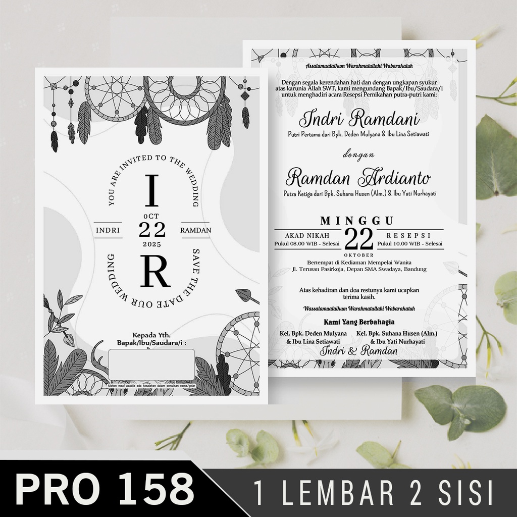 Jual 50 Desain Undangan Pernikahan 1 Lembar 2 Sisi, Grayscale / Hitam ...