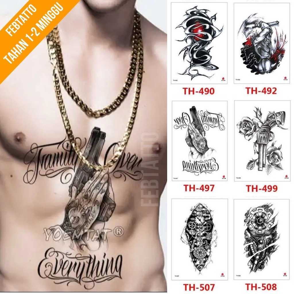 Jual Tato Temporer Ukuran 21cm x 15cm Motif Senjata Tangan TH 497 Tato ...