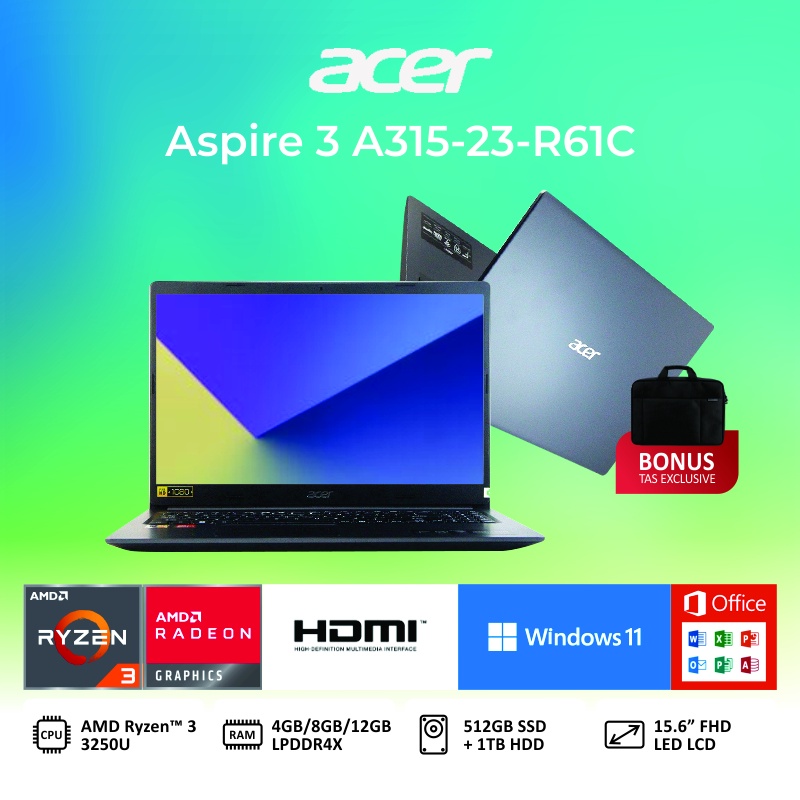 Jual Laptop Dual Storage Termurah Acer Aspire 3 A315 23 R61c Ssd 512gb