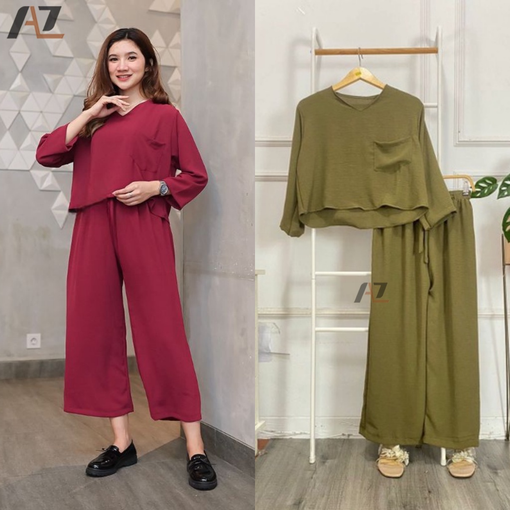 Jual Setcel Sania Baju One Set Wanita Crop Crinkle Premium Polos / Setelan Wanita Kekinian ...