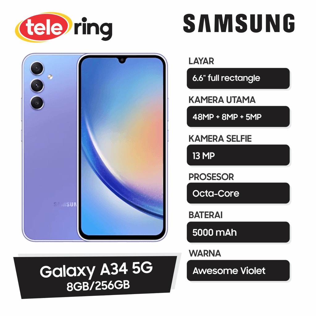 Jual Samsung Galaxy A34 5G 8/256GB Awesome Violet | Shopee Indonesia