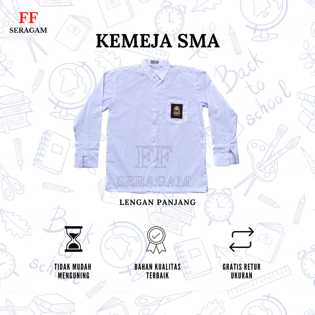 Jual FF - Seragam SMA Lengan Panjang Kemeja SMA Putih Panjang Seragam ...